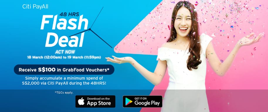 Citi PayAll 48 hours deal: S$100 GrabFood vouchers plus waived or 1% fee - The MileLion